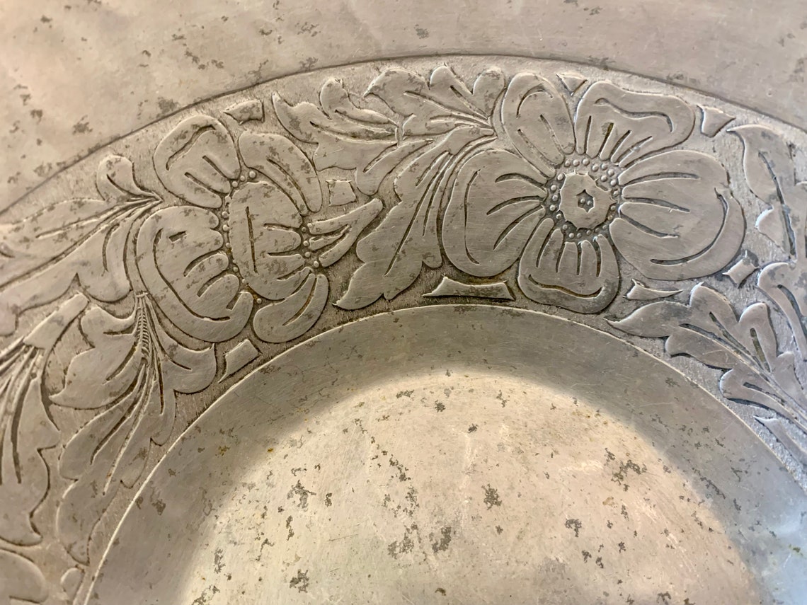 Hand Forged Silver Floral Etched Bowl, Everlast Metal - Etsy
