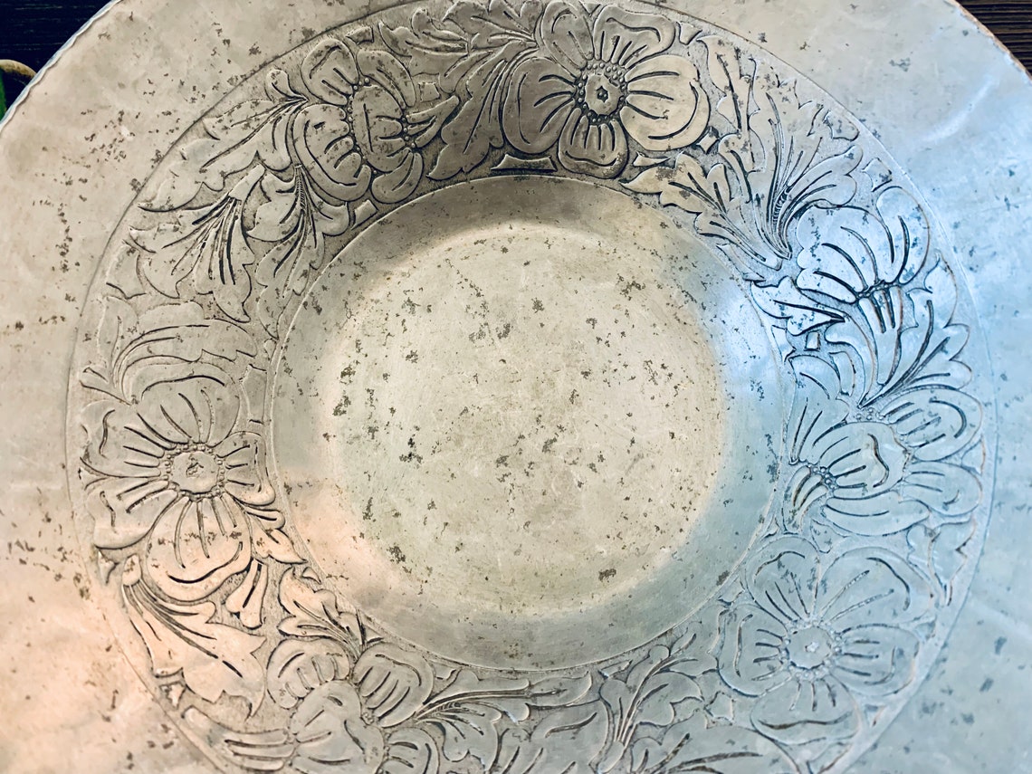 Hand Forged Silver Floral Etched Bowl, Everlast Metal - Etsy