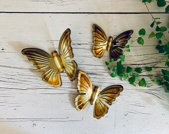Vintage Set of 3 Wall Hanging Brass Metal Butterflies MCM Hollywood ...