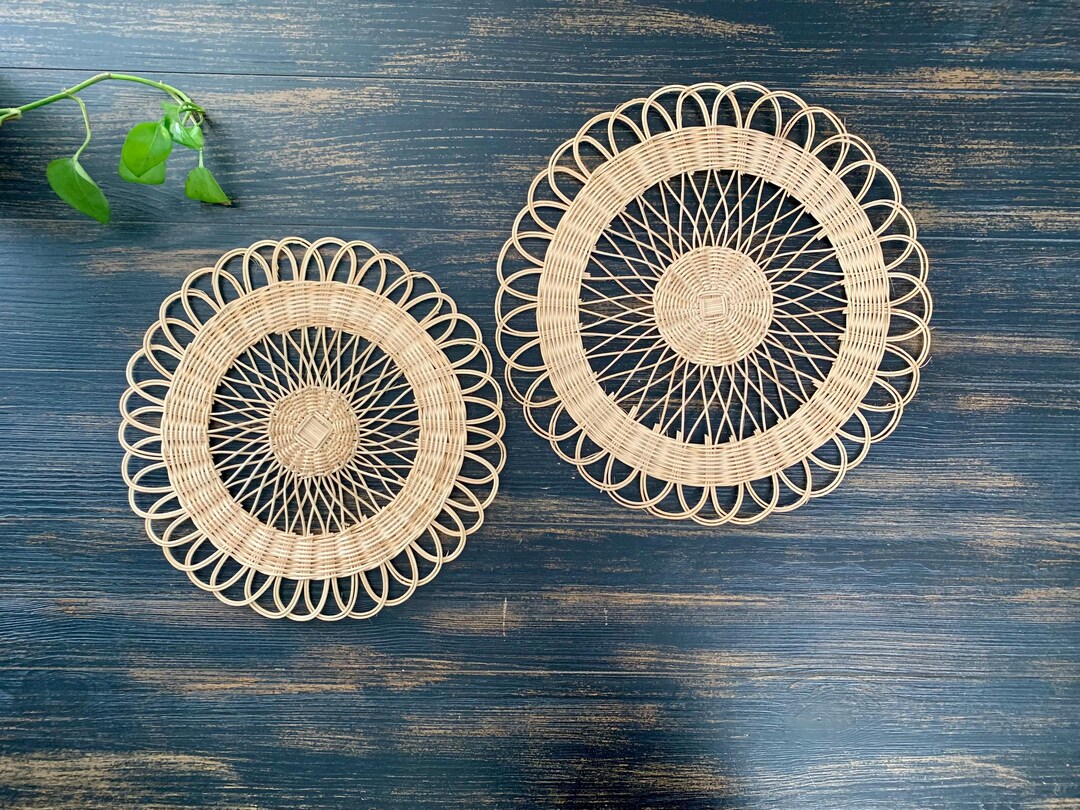 Vintage Wicker Chargers, Boho Wall Art, Set of 2 - Etsy
