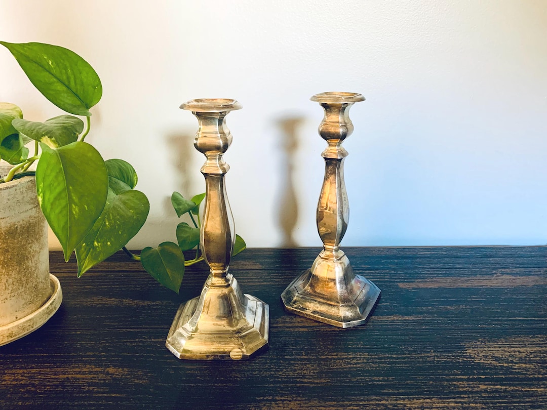 Large Vintage Silver Candlesticks, Made in India, Set of 2 - Etsy