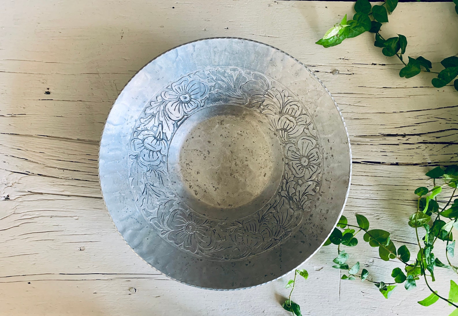 Hand Forged Silver Floral Etched Bowl, Everlast Metal - Etsy