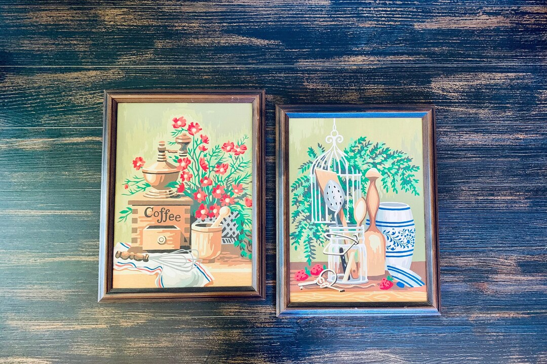 Large Vintage Canvas Paintings, Set of 2 - Etsy