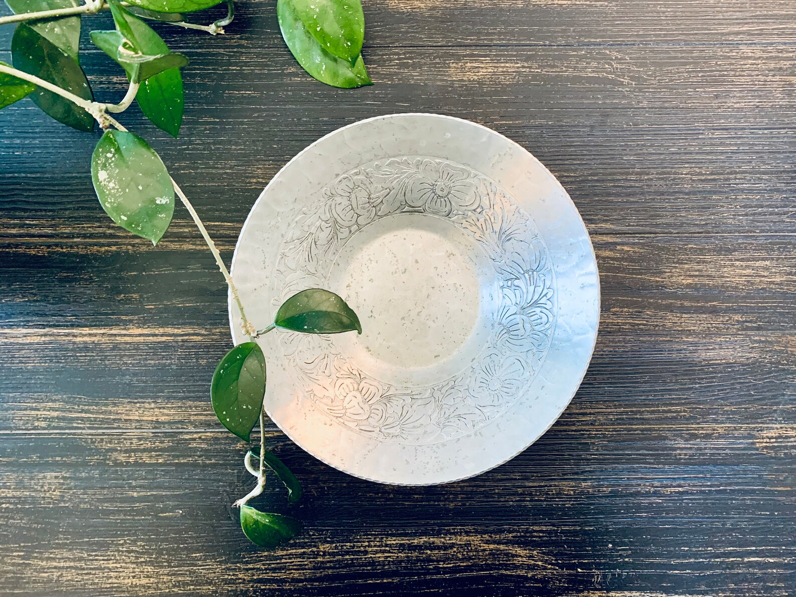 Hand Forged Silver Floral Etched Bowl, Everlast Metal - Etsy