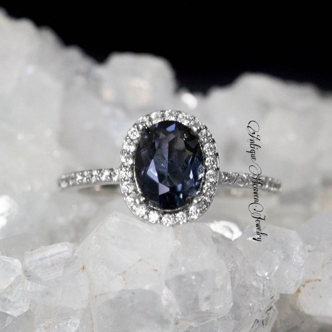 Vintage Gray Spinel Ring, Dainty Grey Spinel Ring, Spinel Solitaire ...