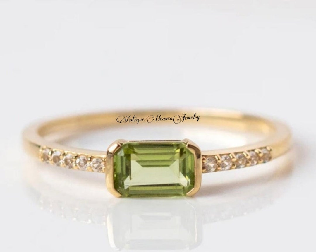 Peridot 14K Gold Ring, Halo Engagement Ring, Natural Peridot, Emerald ...