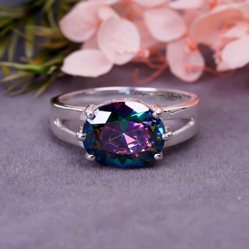 Mystic Topaz Ring, Oval Cut, Topaz Ring, Gemstone Ring for Women Art ...