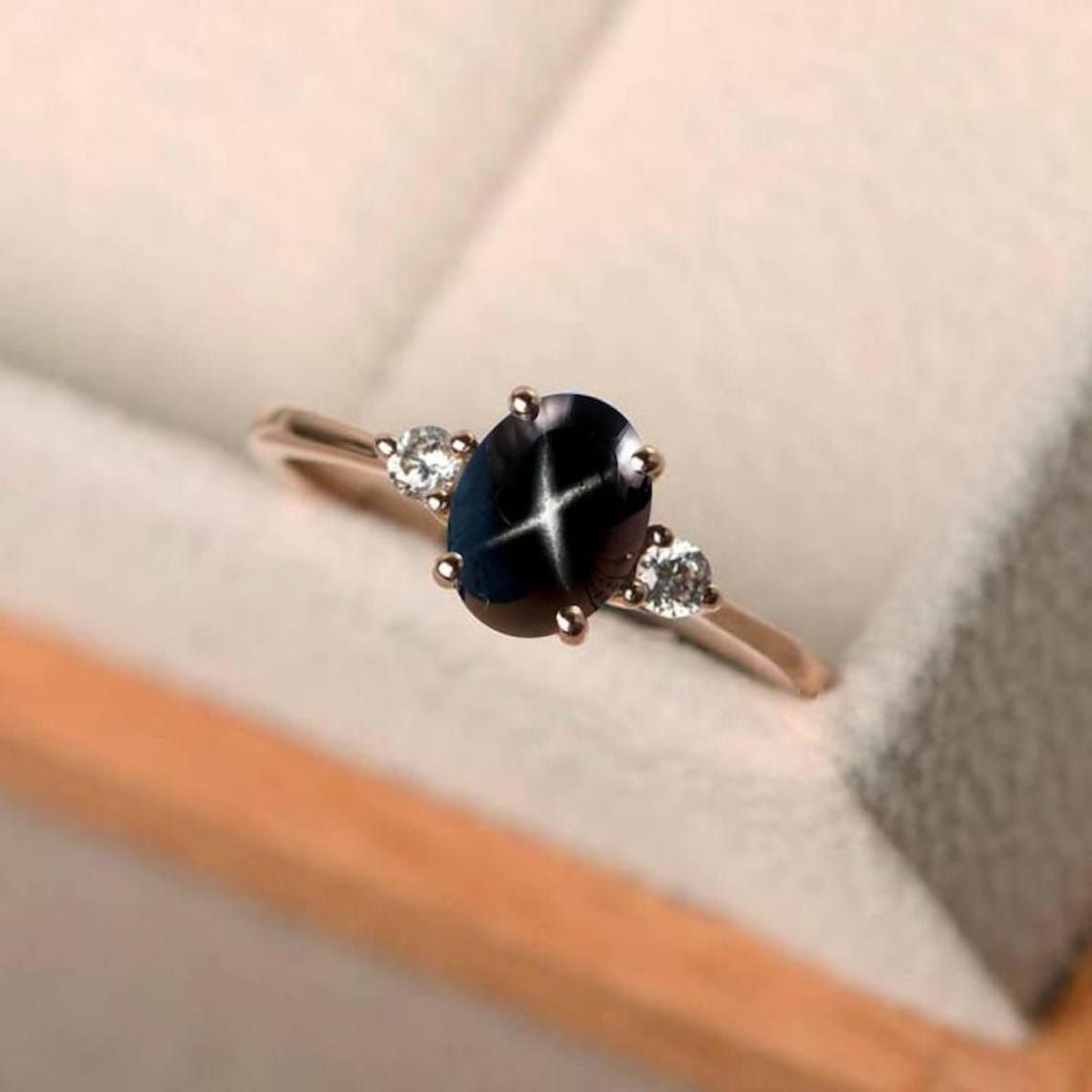 Natural Black Star Sapphire Ring ,925 Sterling Silver Handmade Ring ...