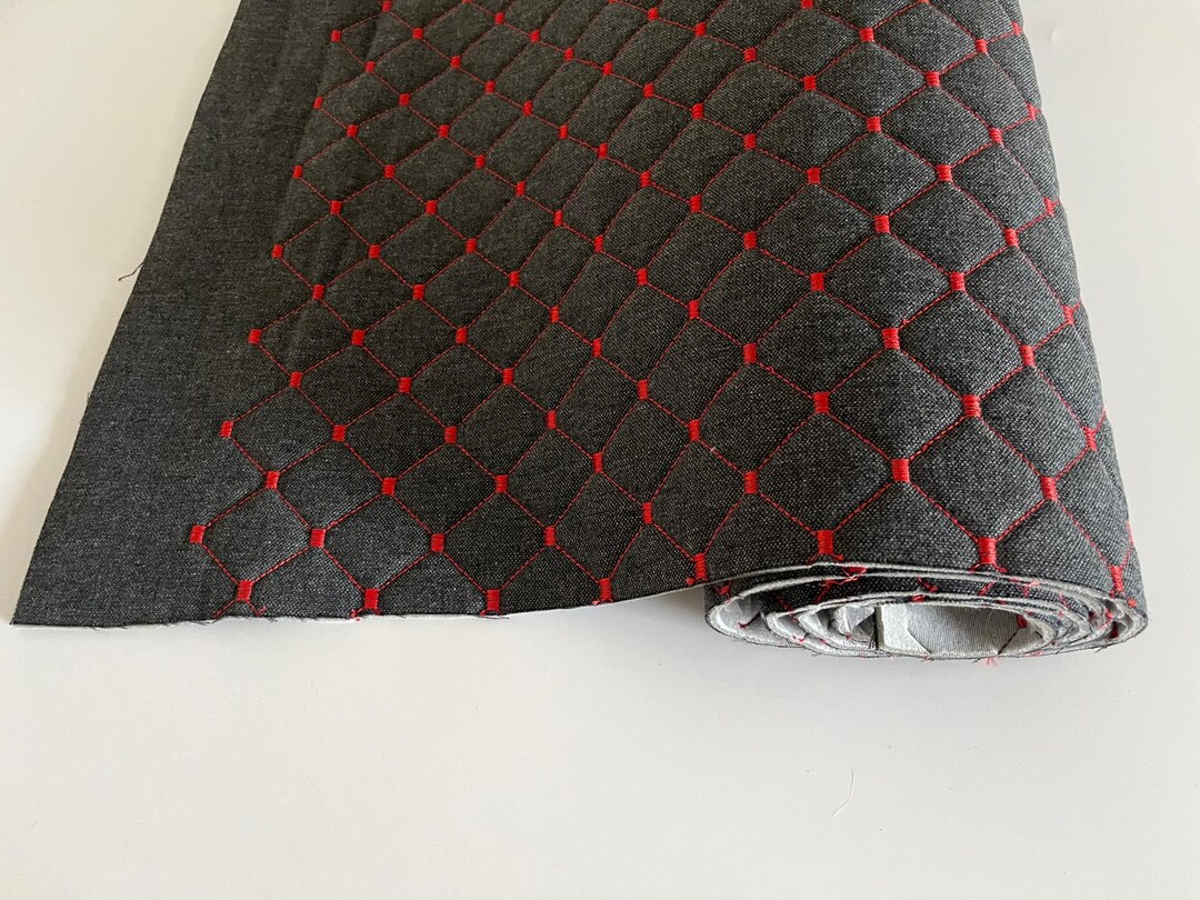 Diamond Stitch Embossed Upholstery Fabric Lining Car GRAY/RED 165 Cm ...