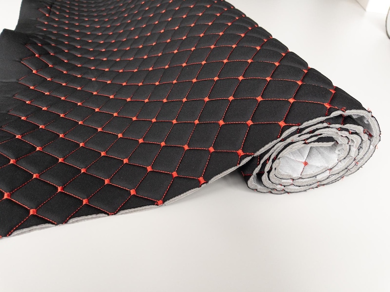 Black/red Diamond Stitch Embossed Fabric Lining Car Upholstery ...