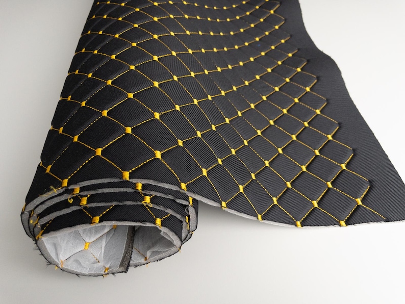 Black/yellow Diamond Stitch Embossed Fabric Lining Car Upholstery ...