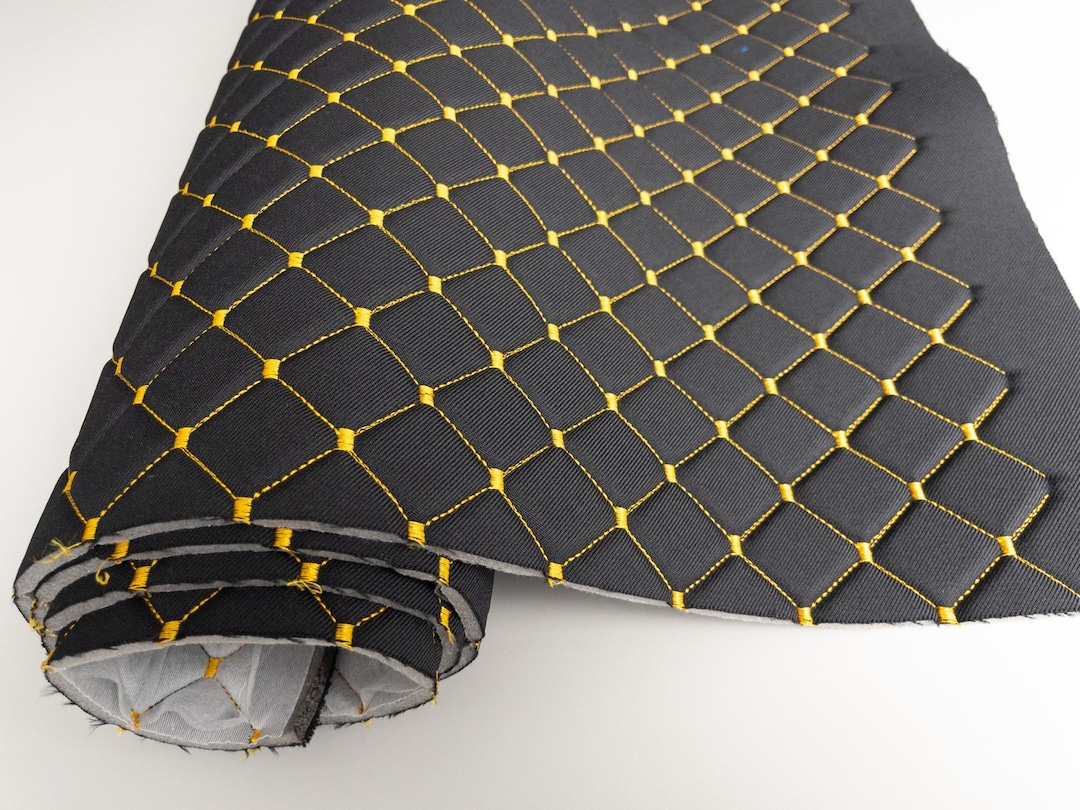 Black/yellow Diamond Stitch Embossed Fabric Lining Car Upholstery ...