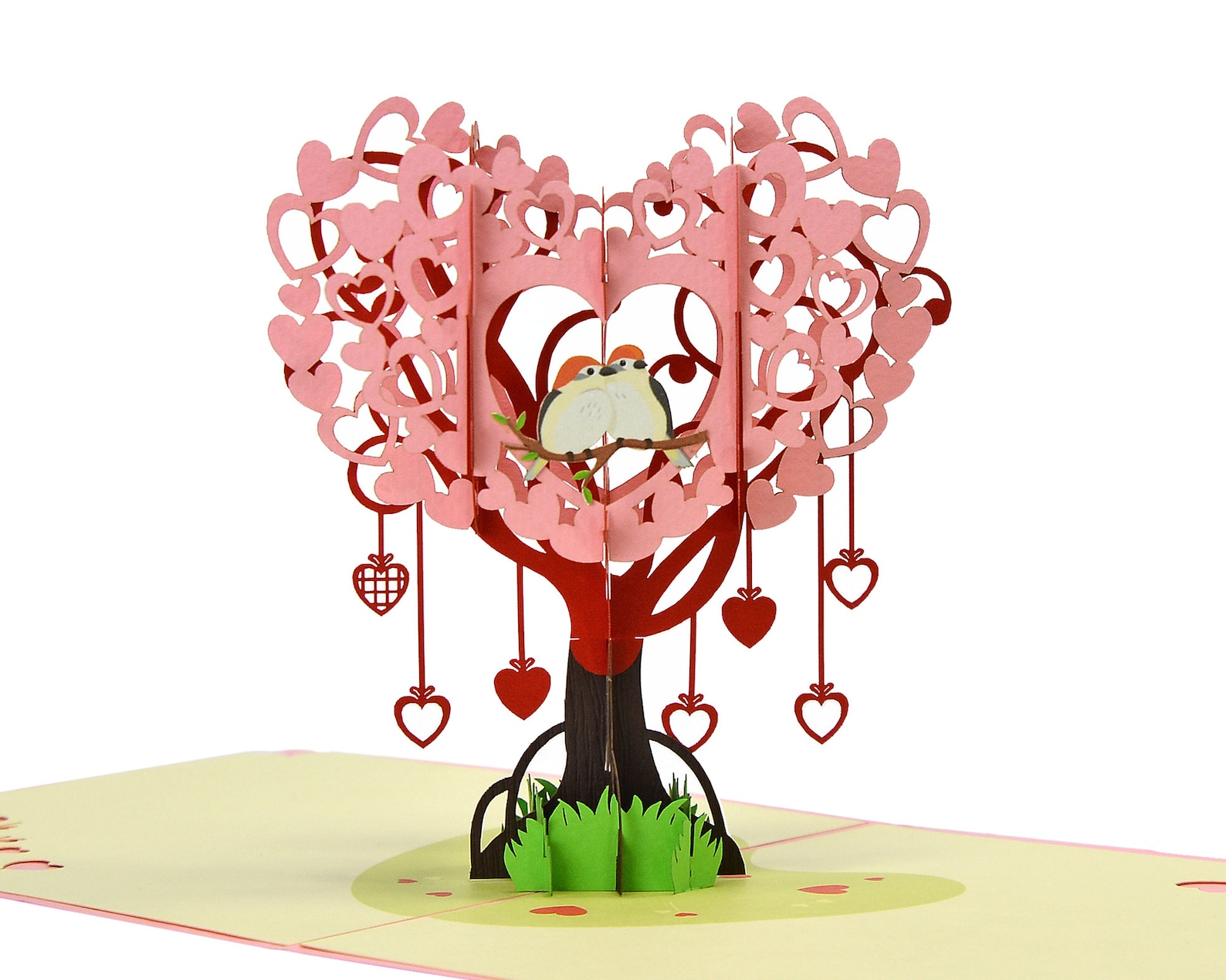 Love Birds in Heart Tree Pop up 3D Card. Romantic Valentines Greeting ...