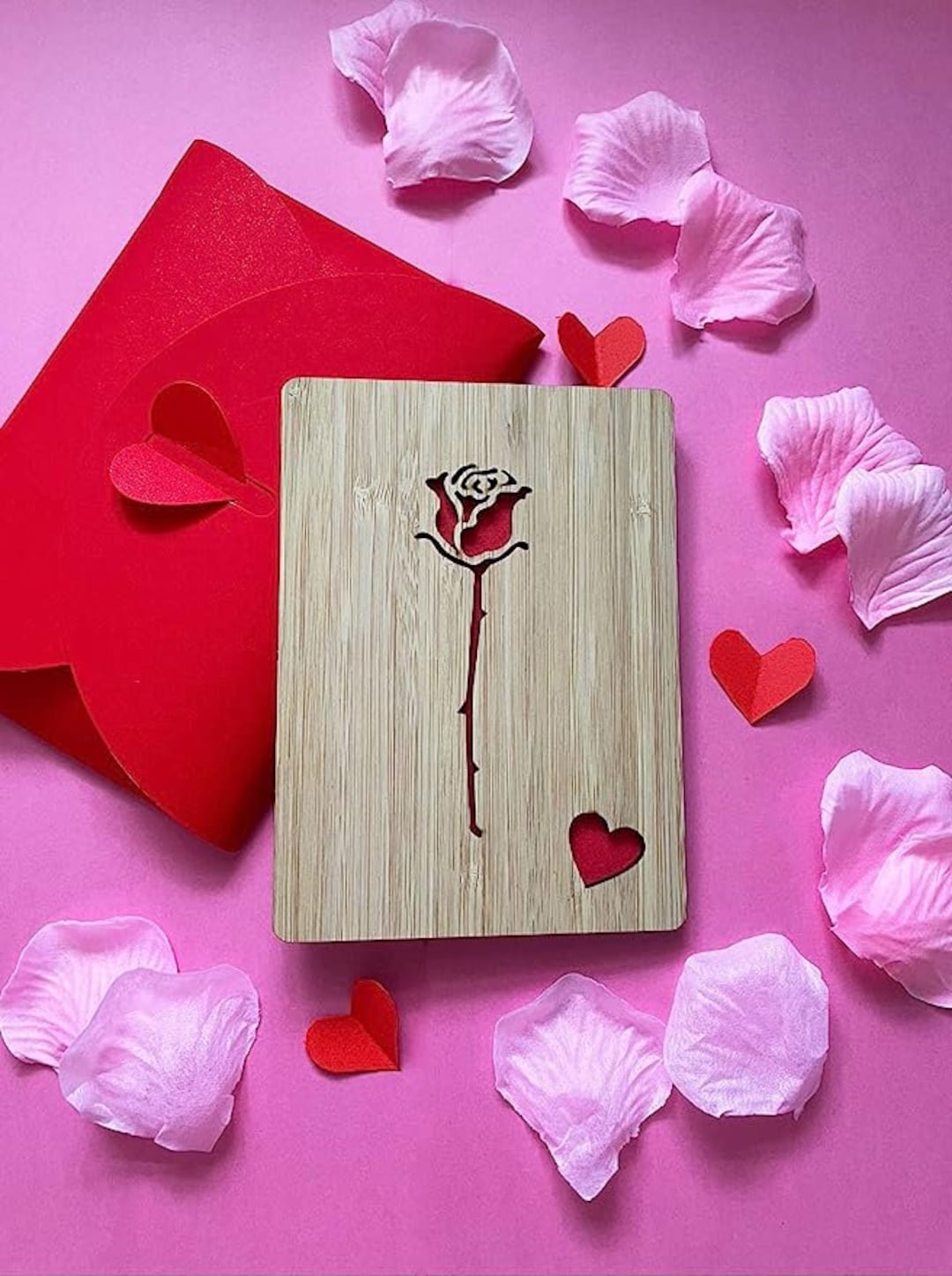 Romantic Red Rose Love Card, Wooden Romantic Card for Valentines Day ...