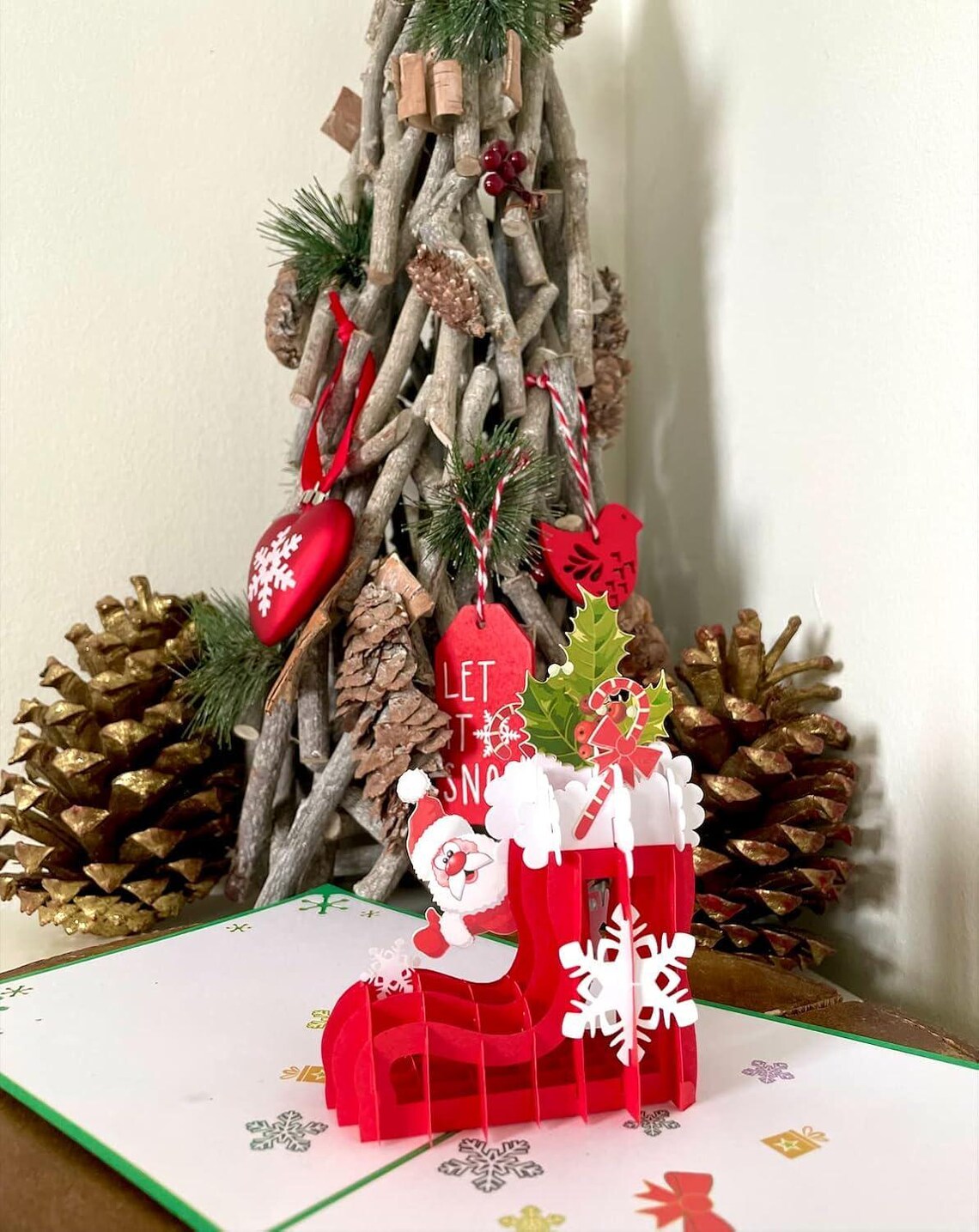 Santa Claus Red Gift Stocking 3D Pop up Card.a Delightful Holiday ...