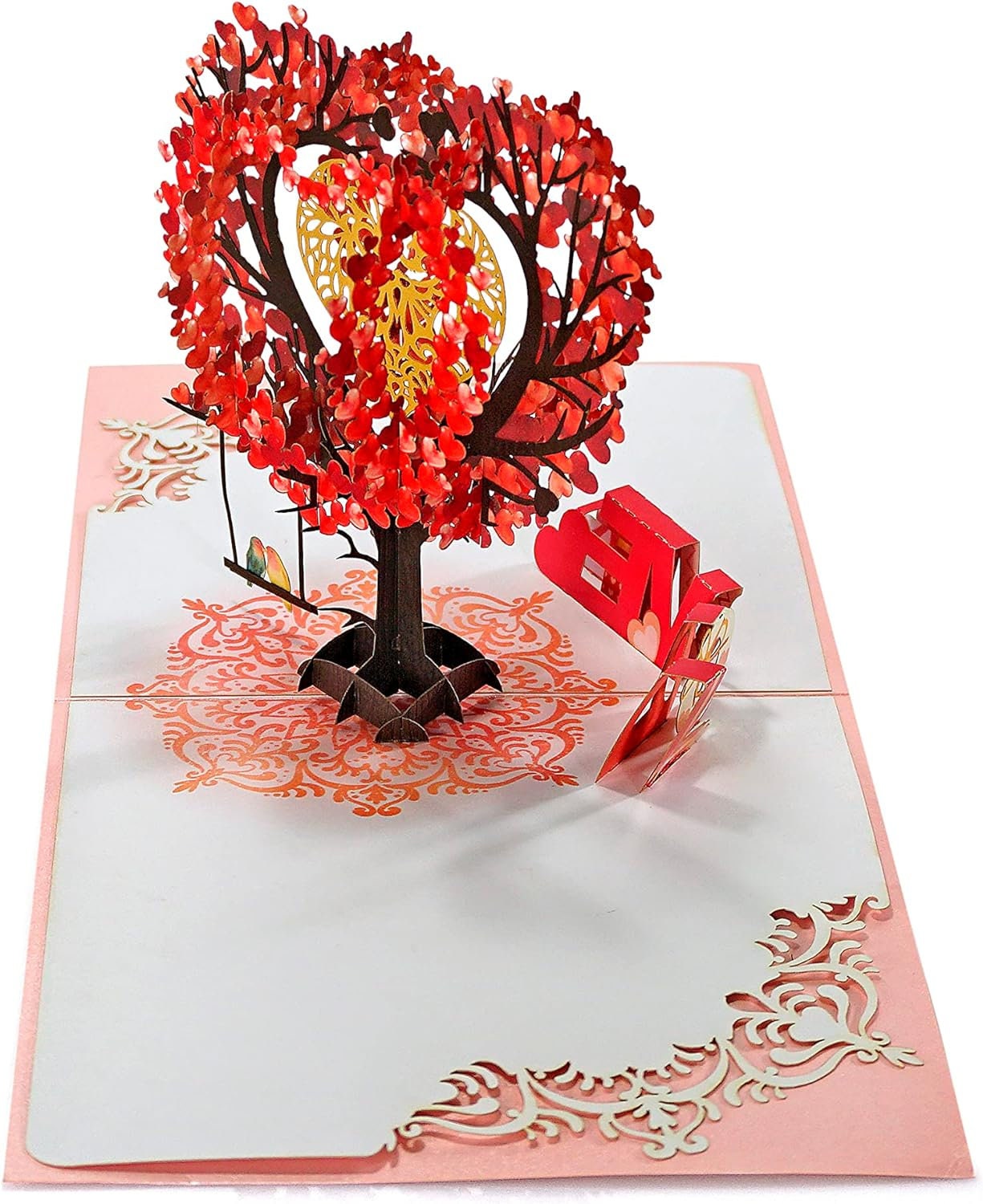 Love Birds in Love Tree Pop up 3D Card. Romantic Valentines Greeting ...