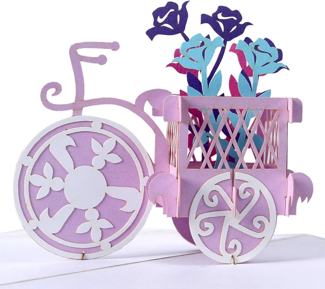 Flower Tricycle Basket Pop up 3D Card. Flower Spring Collection. for ...