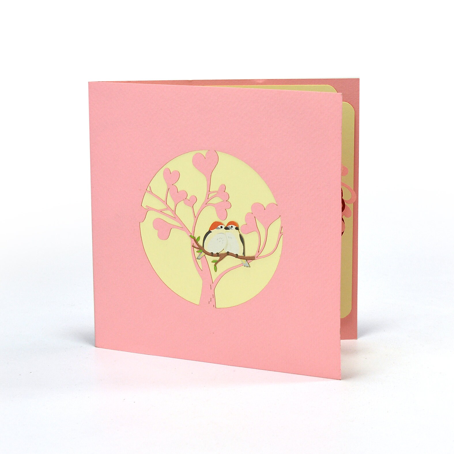 Love Birds in Heart Tree Pop up 3D Card. Romantic Valentines Greeting ...