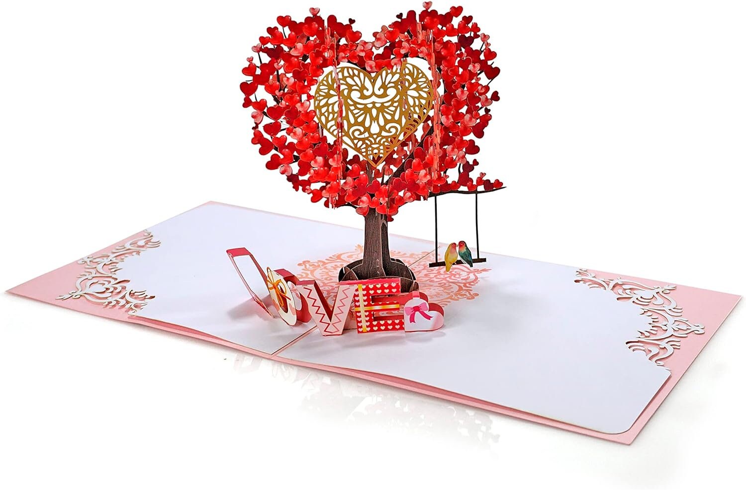 Love Birds in Love Tree Pop up 3D Card. Romantic Valentines Greeting ...