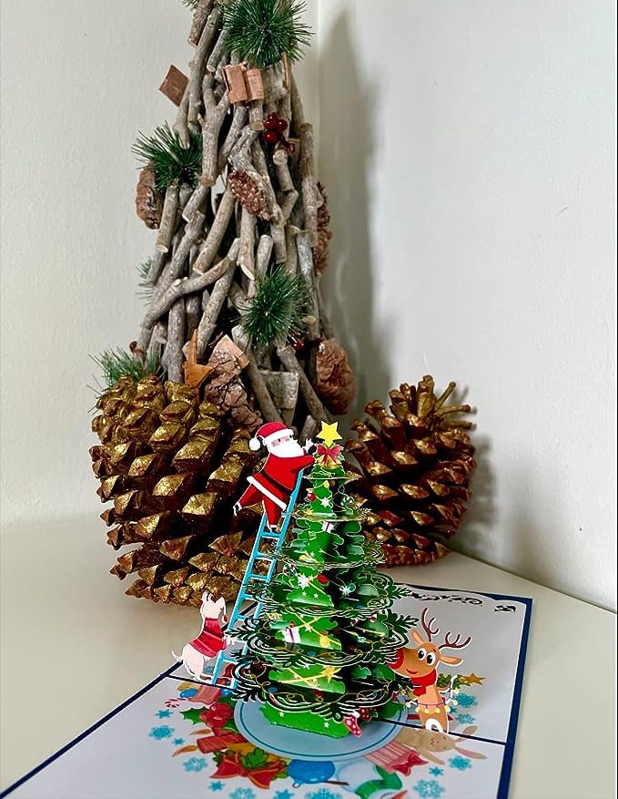 Santa Claus Decorating Christmas Tree 3D Pop up Card.a Delightful ...