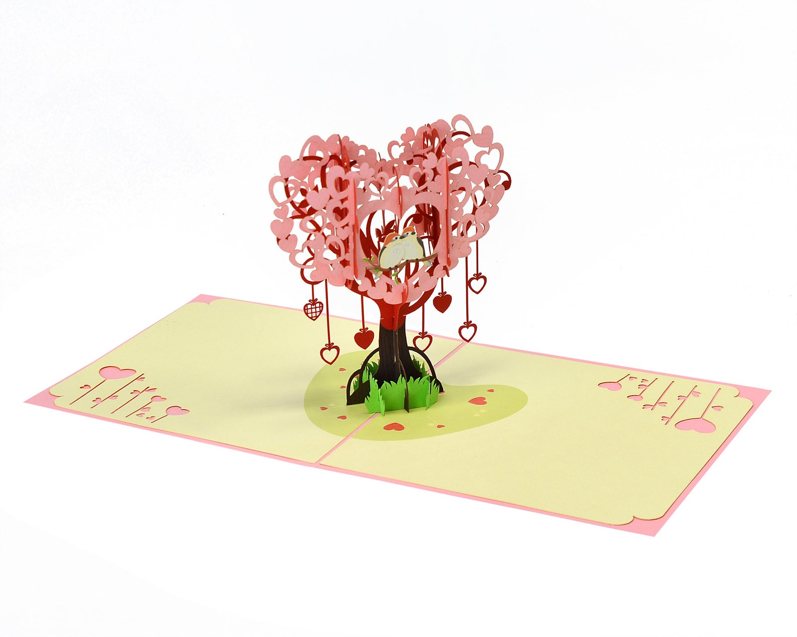 Love Birds in Heart Tree Pop up 3D Card. Romantic Valentines Greeting ...