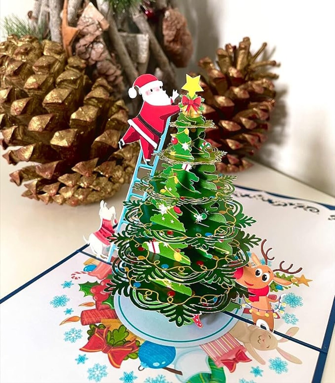 Santa Claus Decorating Christmas Tree 3D Pop up Card.a Delightful ...