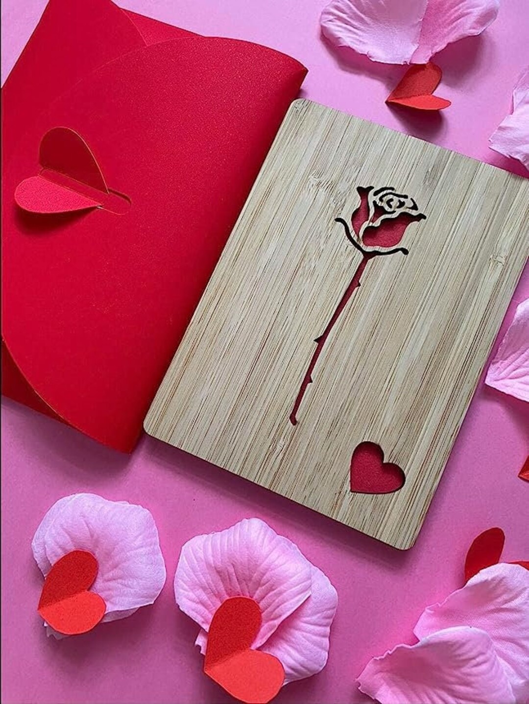 Romantic Red Rose Love Card, Wooden Romantic Card for Valentines Day ...