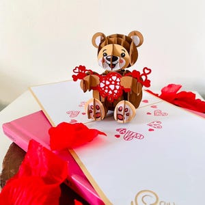 Love Teddy Bear Pop up 3D Card.perfect Wedding, Anniversary, Thank You ...