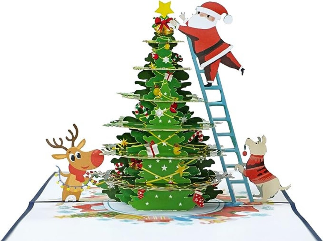 Santa Claus Decorating Christmas Tree 3D Pop up Card.a Delightful ...