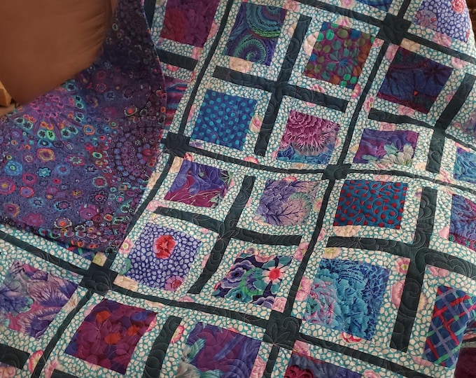 Kaffe Fassett Woodshire Quilt: Blue/purple Multi-colored Squares, Deep ...