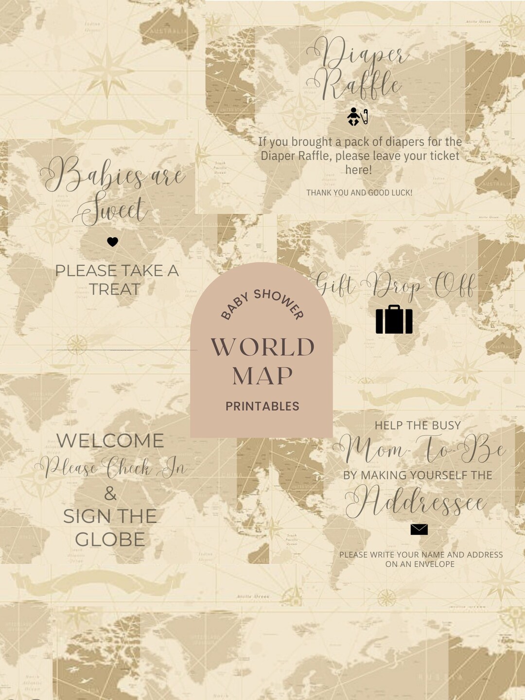World Map Baby Shower Signs Bundle Decor - Etsy