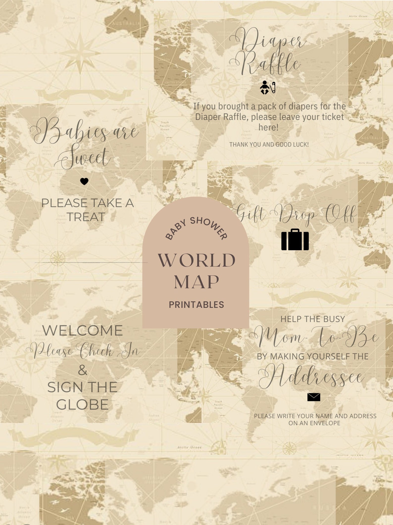 World Map Baby Shower Signs Bundle Decor - Etsy