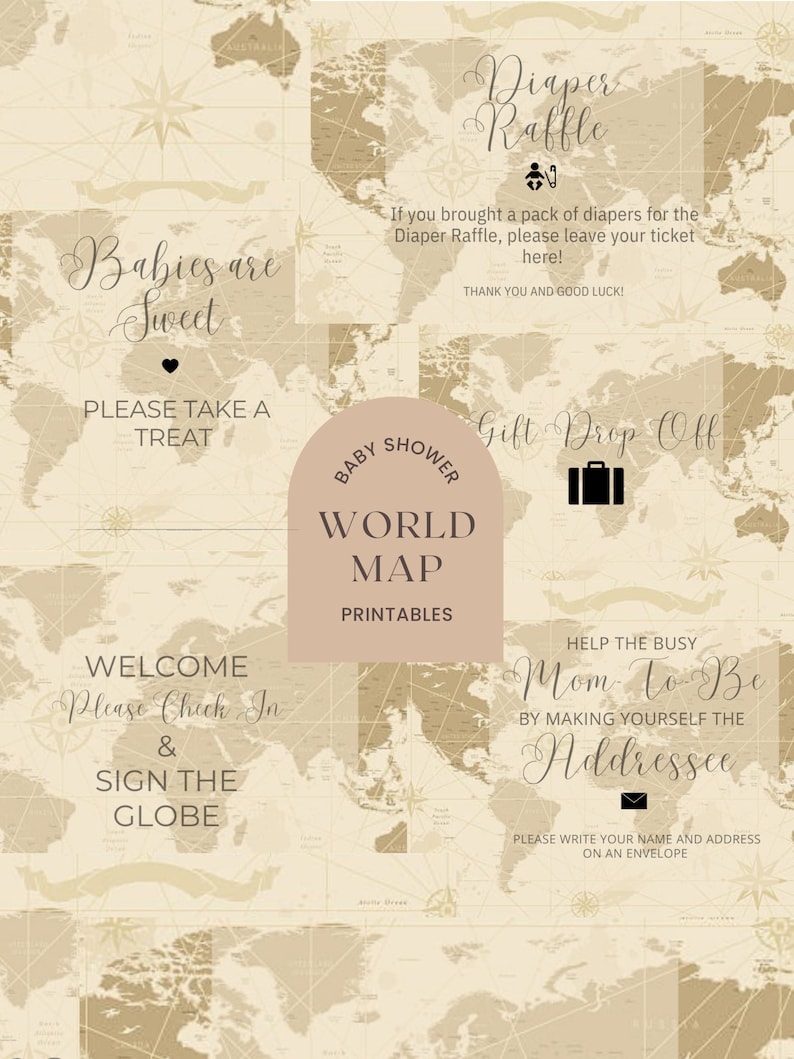 World Map Baby Shower Signs Bundle Decor - Etsy