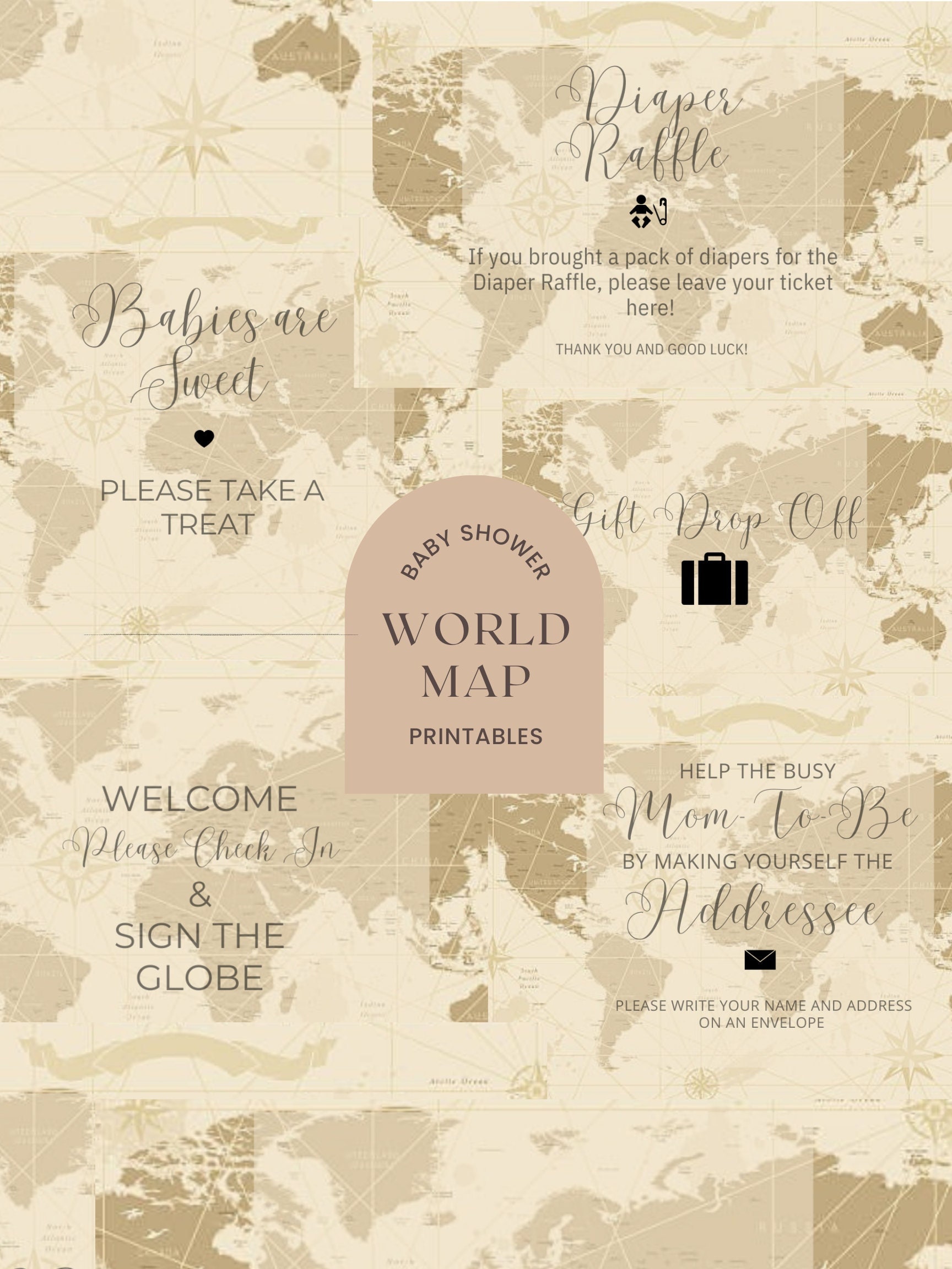 World Map Baby Shower Signs Bundle Decor - Etsy
