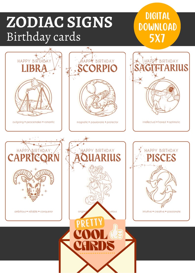 Aries Zodiac Sign Birthday Cards INSTANT DOWLOAD - Etsy