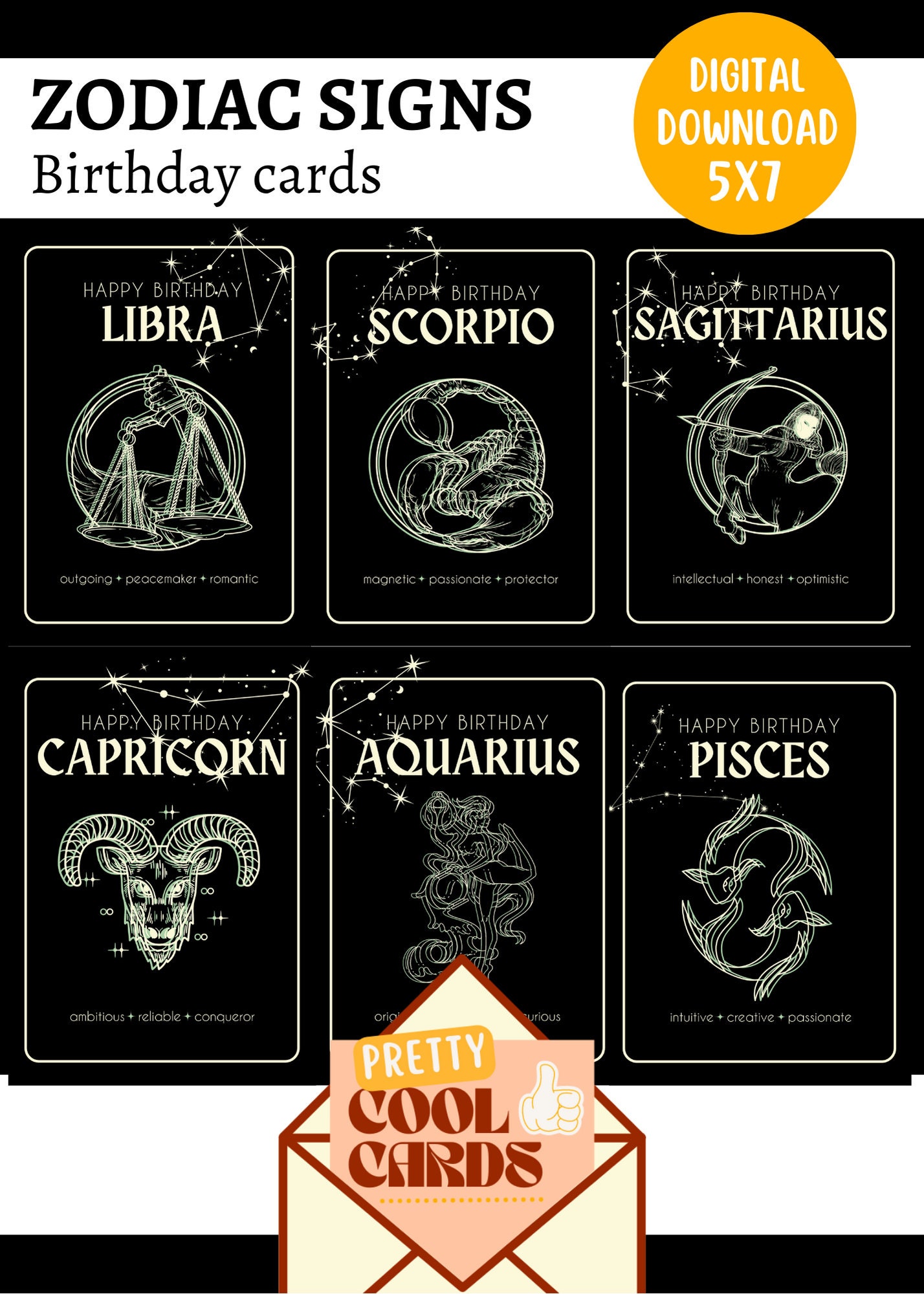 Aries Zodiac Sign Birthday Cards INSTANT DOWLOAD - Etsy