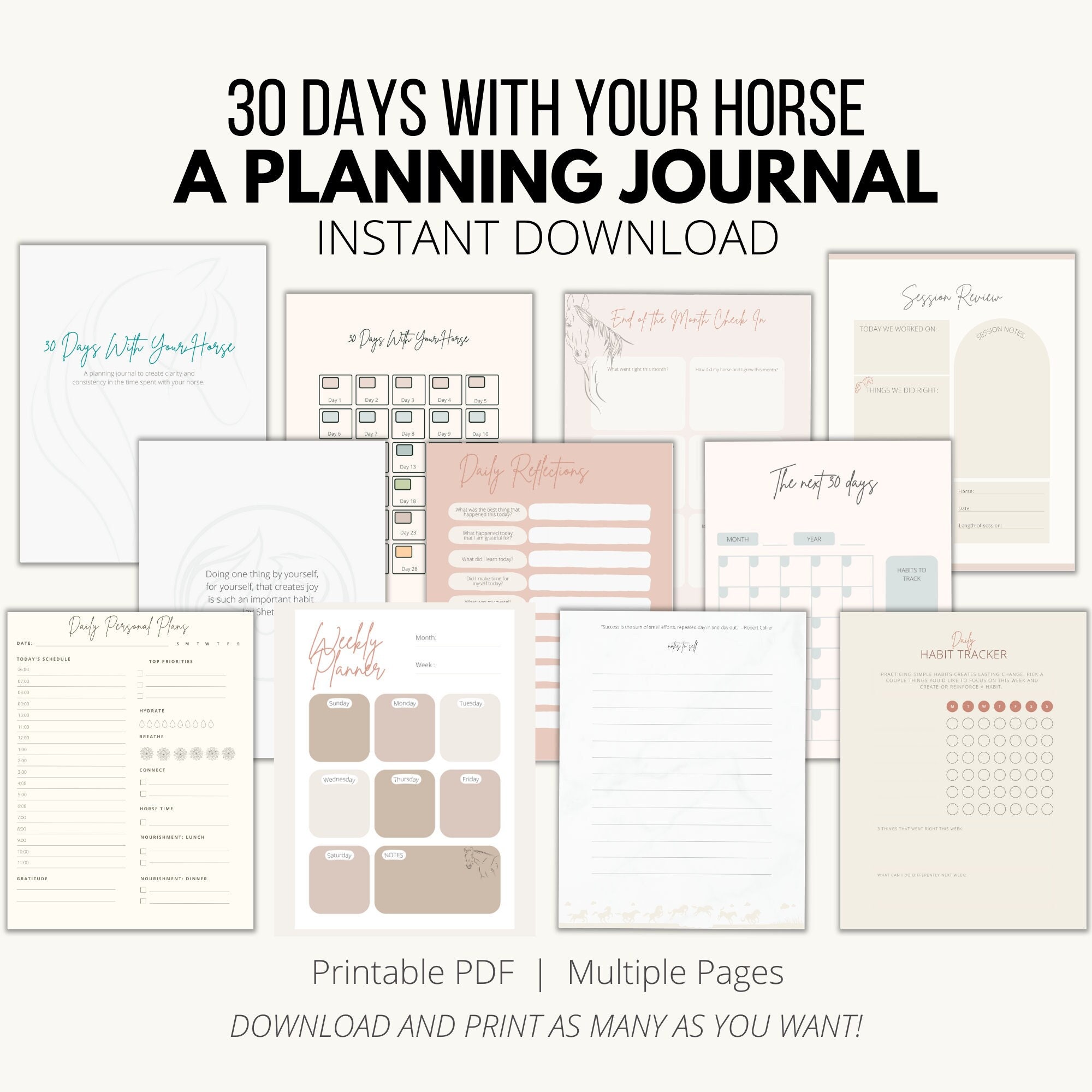 30 Days With Your Horse Printable Planner | Printable Equestrian ...