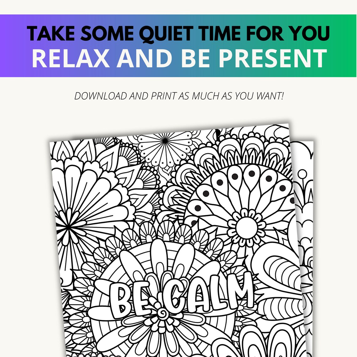 Printable Mindful Mantra Adult Coloring Book, Positive Affirmation ...