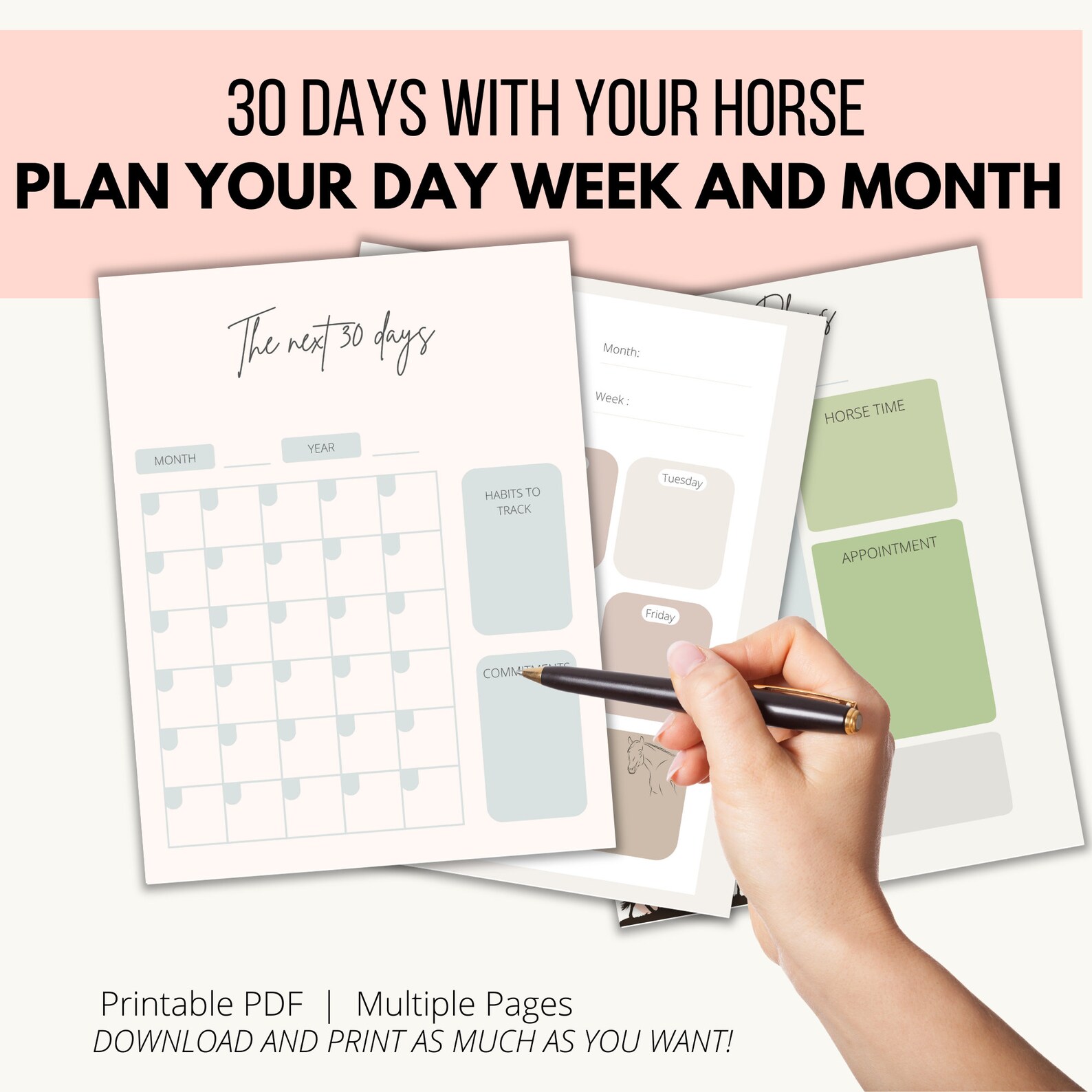 30 Days With Your Horse Printable Planner | Printable Equestrian ...