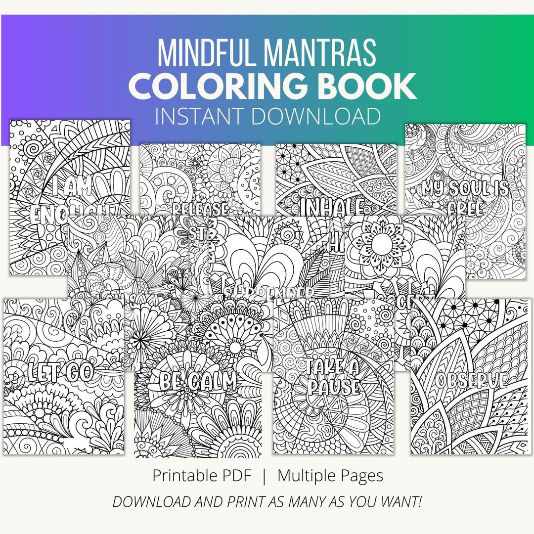 Printable Mindful Mantra Adult Coloring Book, Positive Affirmation ...