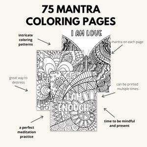 Printable Mindful Mantra Adult Coloring Book, Positive Affirmation ...