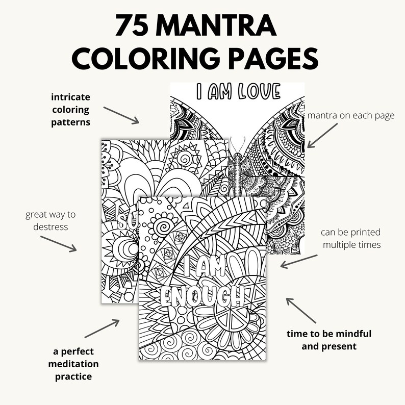 Printable Mindful Mantra Adult Coloring Book, Positive Affirmation ...