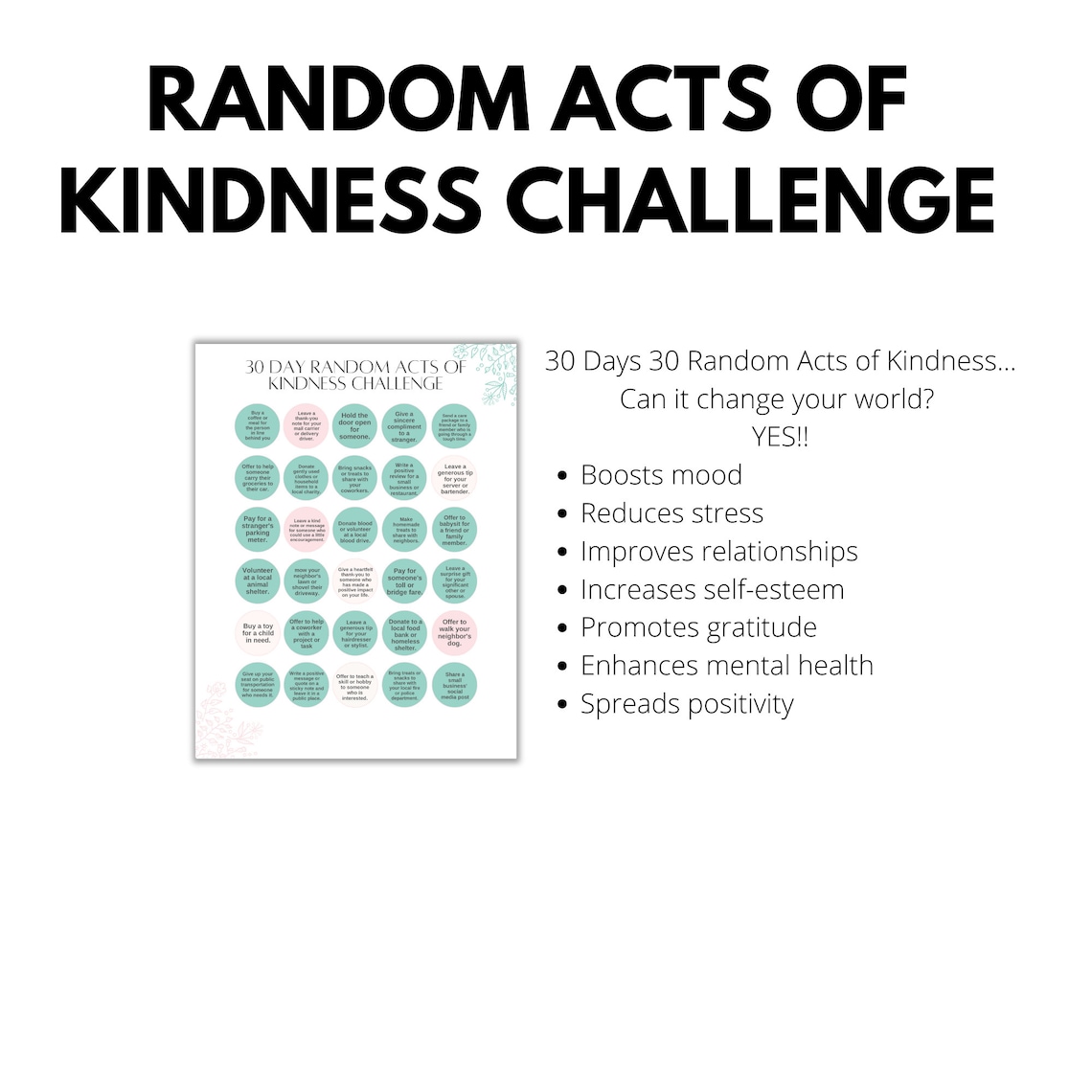 30 Random Acts of Kindness Challenge | Acts of Kindness | 30 Days of ...