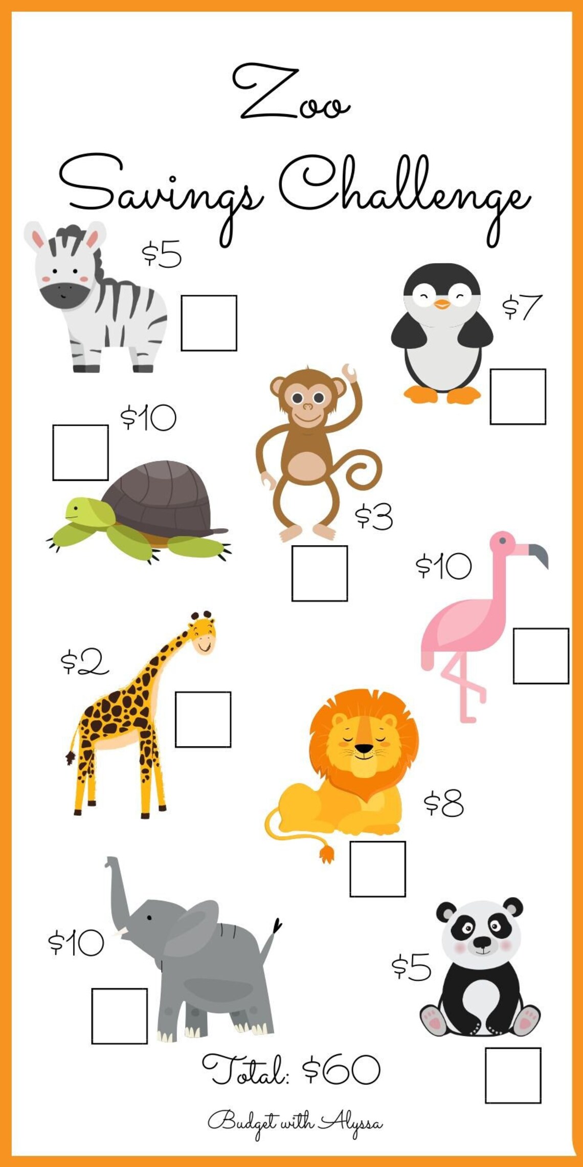 Mini Zoo Savings Challenge - Etsy