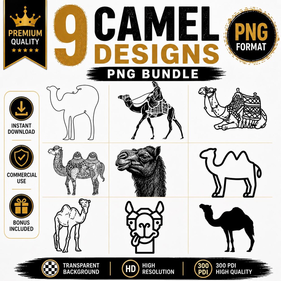 Camel PNG Bundle, 9 Desert Animal Clipart Designs (commercial Use) - Etsy