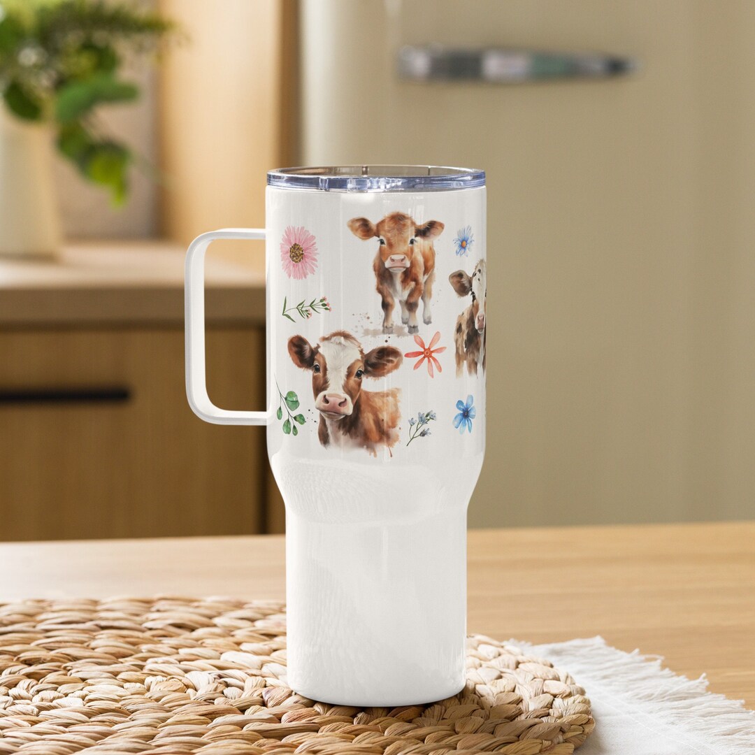 Cow Travel Mug, Cow Gift, Coffee Cup With Handle, Drinks Flask, Cow ...