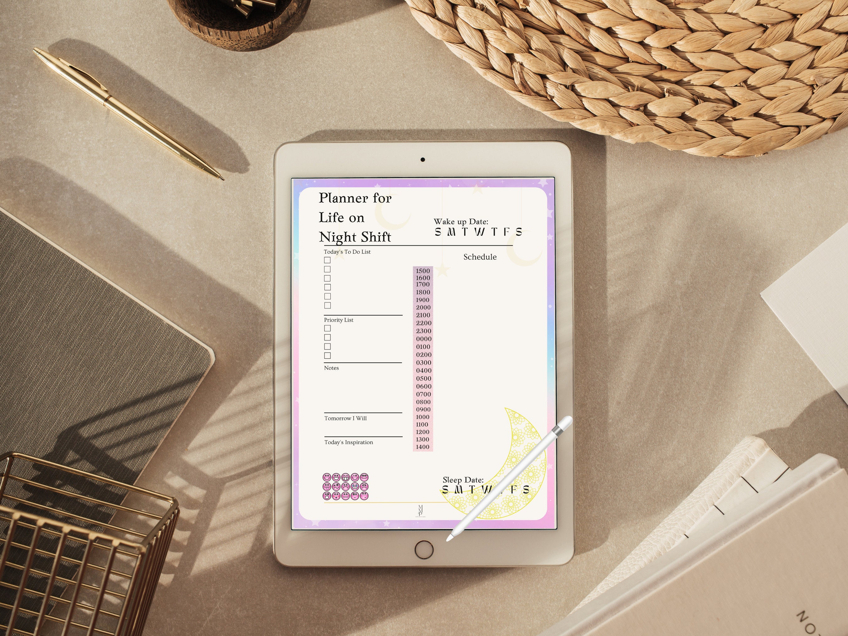 Printable Digital Planner Night Shift Focused Daily Calendar With 24hr ...
