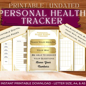 Digital Download Printable Personal Health Tracker Blood Sugar Blood ...