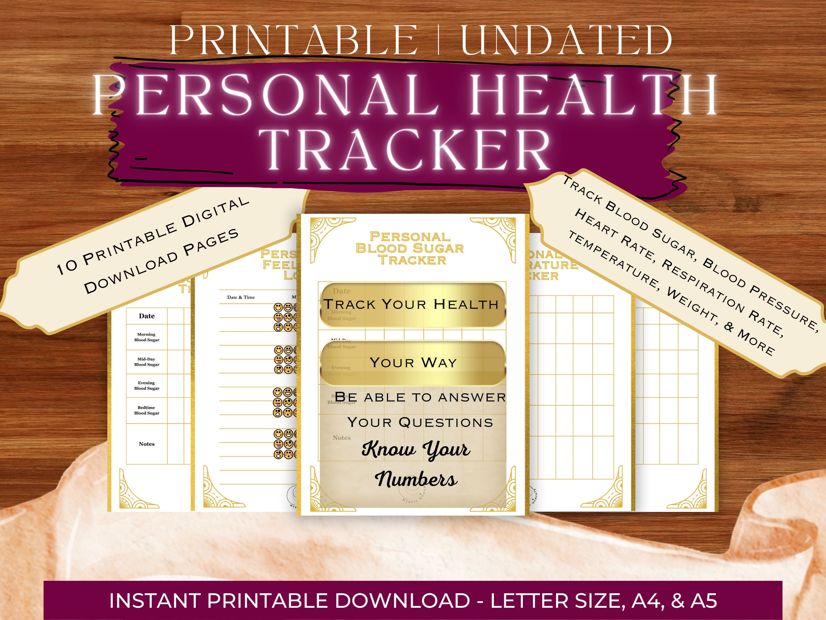 Digital Download Printable Personal Health Tracker Blood Sugar Blood ...
