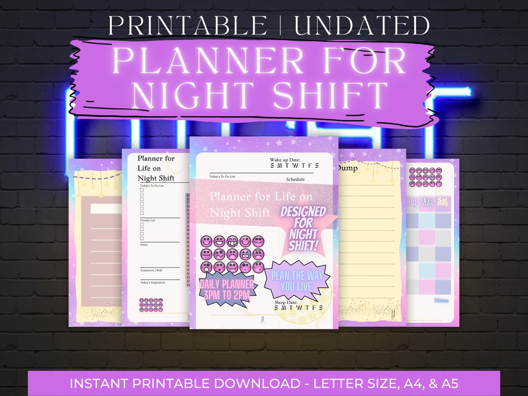 Printable Digital Planner Night Shift Focused Daily Calendar With 24hr ...